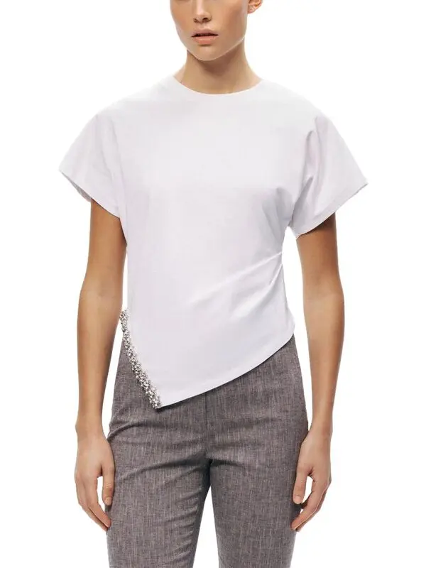 NOCTURNE Embellished Asymmetric T-shirt - Ivory