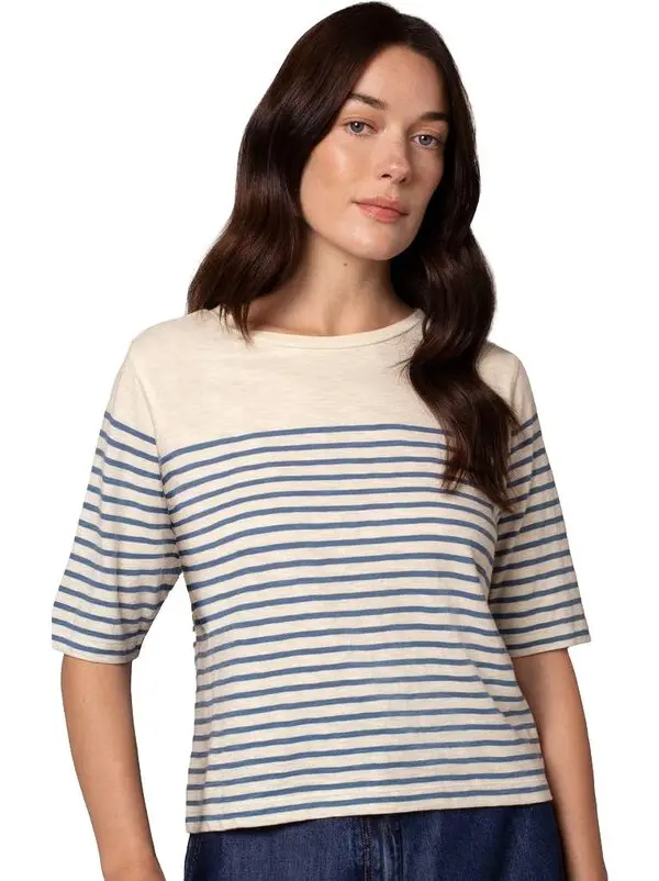 CELTIC & CO. Striped Half-sleeve T-shirt - Blue Ecru Stripe