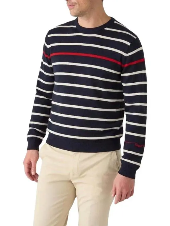 Robert Talbott Cooke Engineered Stripe Sweater - Navy/white
