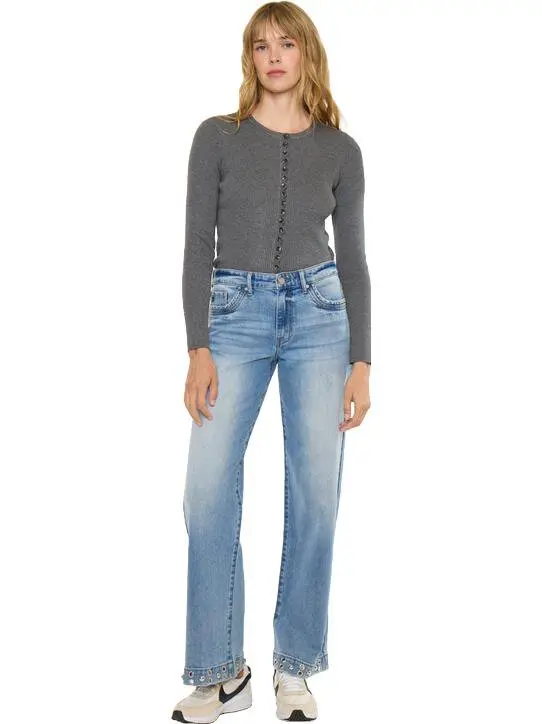 KANCAN Ditzy Low Slung Baggy Wide Jeans - Medium Wash