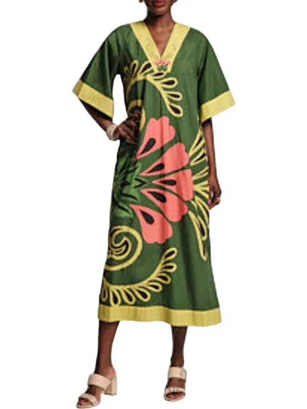 FRANCES VALENTINE Printed Cotton Caftan - Green/multi
