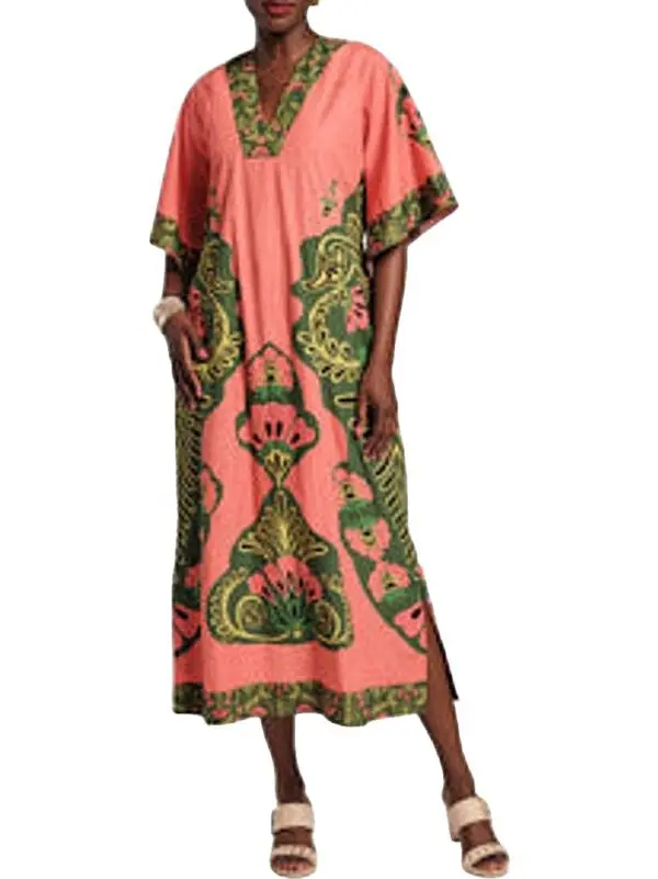 FRANCES VALENTINE Printed Cotton Caftan - Pink/multi