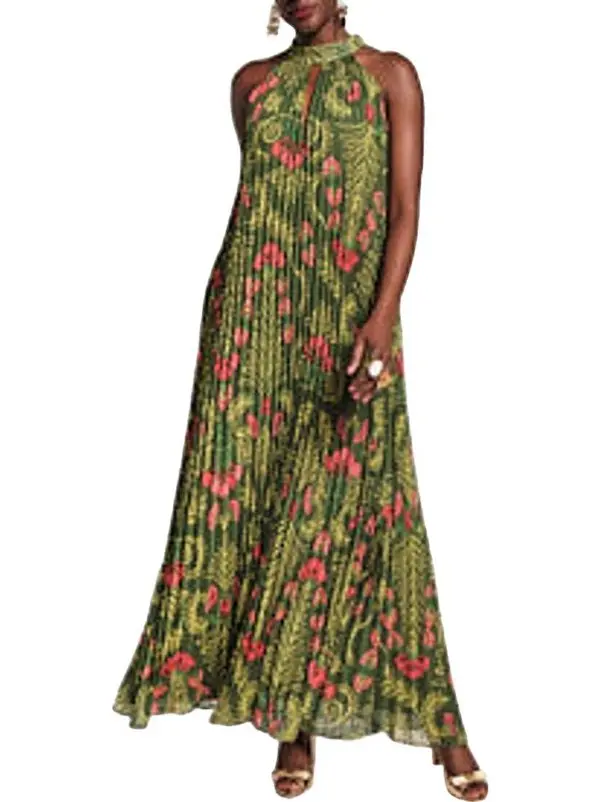 FRANCES VALENTINE Slim Pleated Maxi Dress - Green/multi