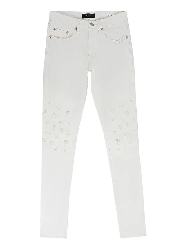 PURPLE BRAND Tuffetage Monogram Skinny Jeans - White