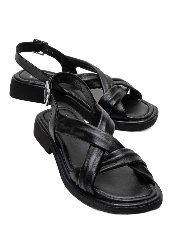 FOREVER & ALWAYS SHOES Crisscross Strap Leather Sandal - Black