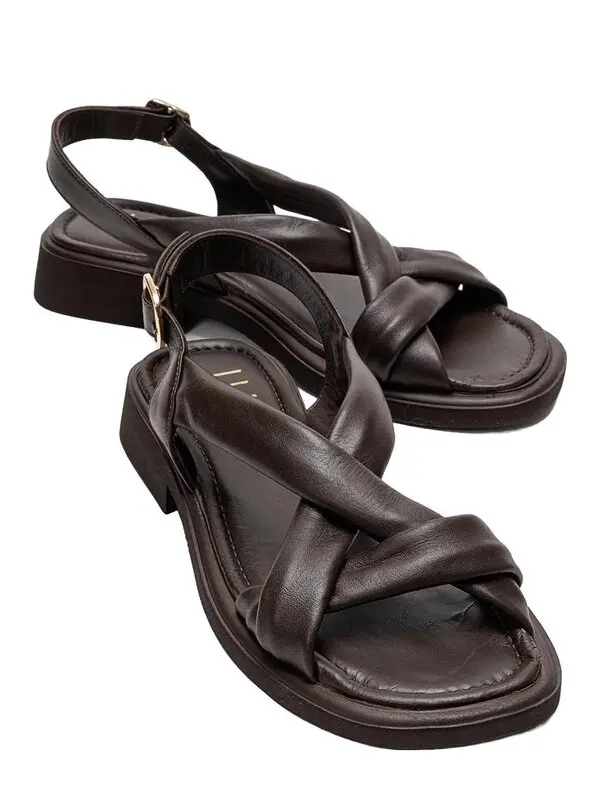 FOREVER & ALWAYS SHOES Crisscross Strap Leather Sandal - Brown