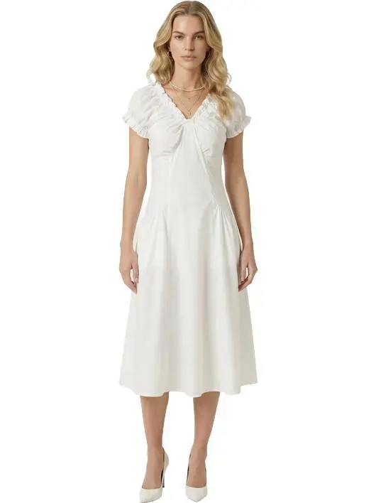 MODENAIRE Mini Dress With Ruched Bodice - White