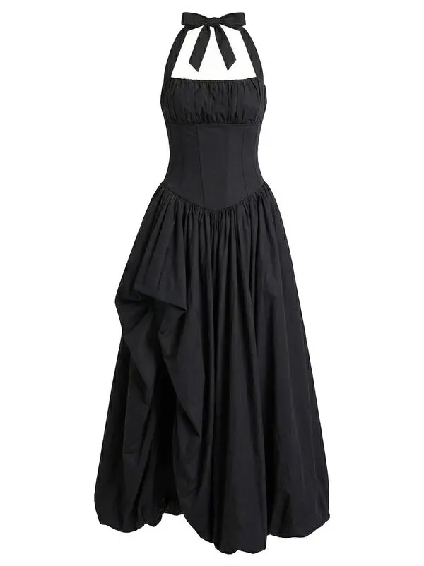 MODENAIRE Halter Neck Corset Maxi Dress - Black
