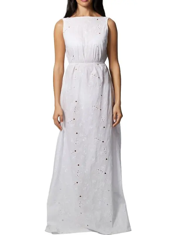Kiki De Montparnasse Simone Cotton Eyelet Long Dress - Ivory
