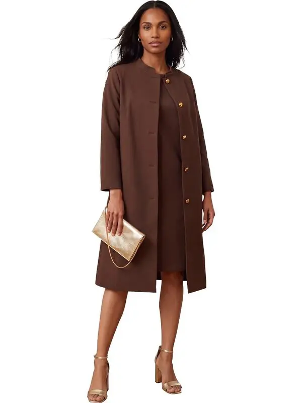 JESSICA LONDON Swing Jacket With Sheath Dress - Rich Brown