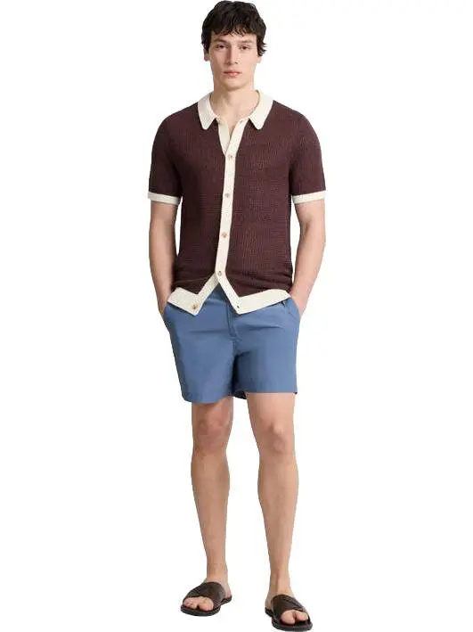 Onia Linen Short Sleeve Button-up Sweater - Espresso/egret