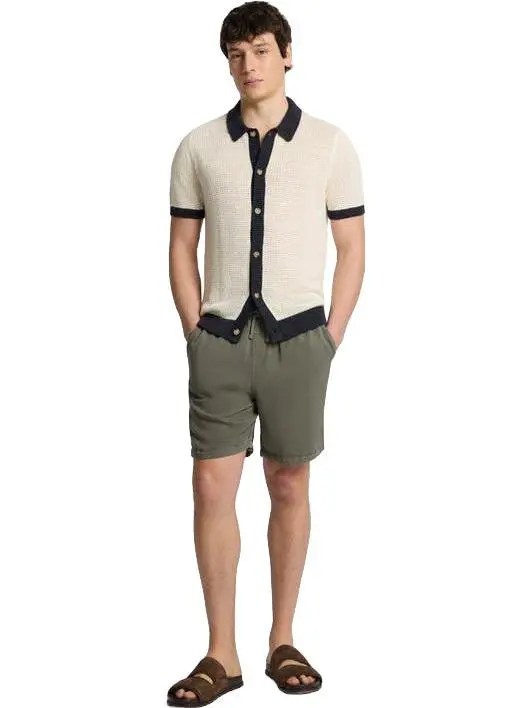 Onia Linen Short Sleeve Button-up Sweater - Midnight/egret
