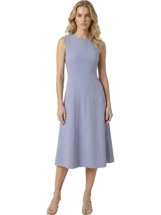 MODENAIRE Structured Seaming Flared Sleeveless Midi Dress - Periwinkle Blue