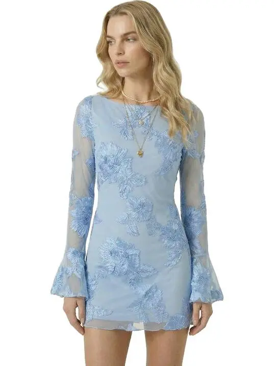 MODENAIRE Floral Embroidered Mini Dress - Pastel Blue