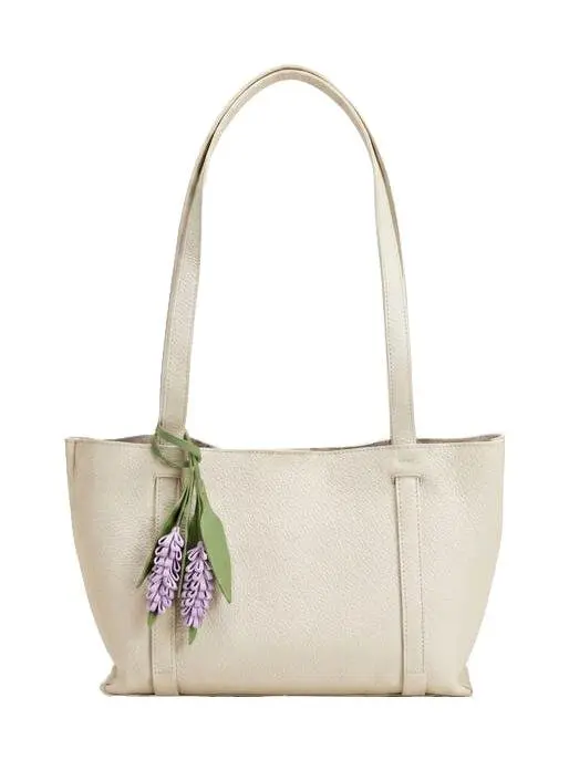 MODENAIRE Pebbled Leather Tote Bag With Removable Pouch And Charm - Cream