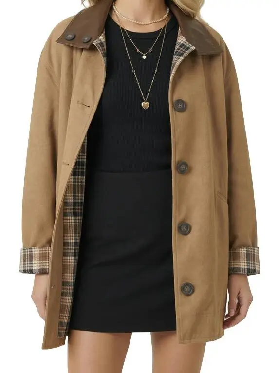 MODENAIRE Reversible Plaid Jacket - Camel/plaid