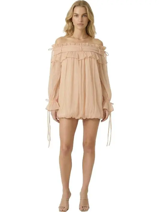 MODENAIRE Off-shoulder Ruffle Mini Dress - Peach