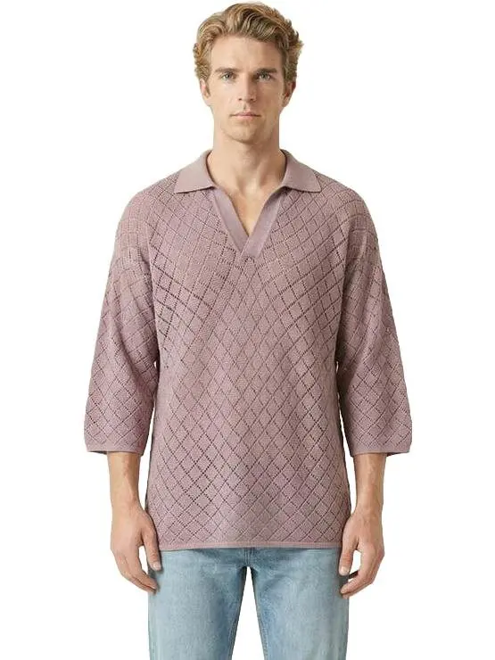 MODENAIRE Textured Knit Polo Sweater - Mauve