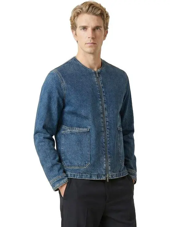 MODENAIRE Denim Zip Front Jacket - Medium Blue