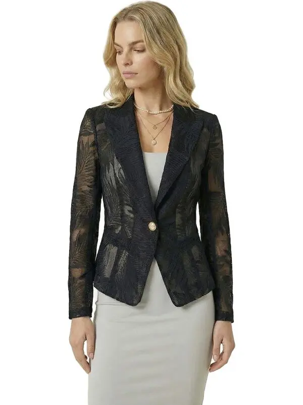 MODENAIRE Tailored Blazer With Lace Sleeves - Navy Blue