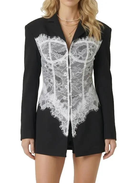 MODENAIRE Lace Corset Blazer - Black/white