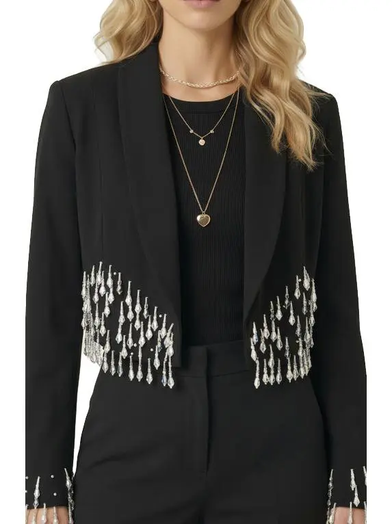 MODENAIRE Beaded Cropped Blazer With Shawl Collar - Black