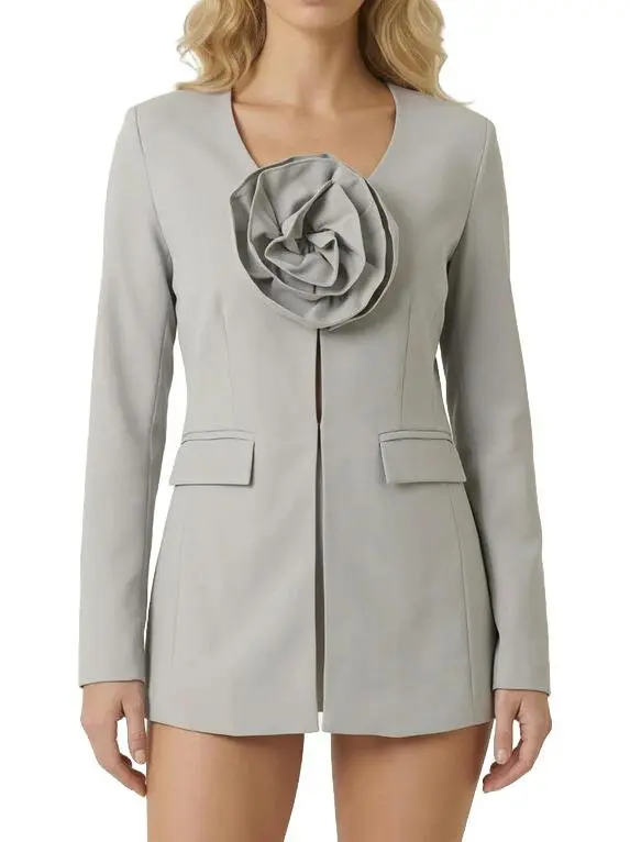 MODENAIRE Tailored Blazer With Rosette Detail - Gray
