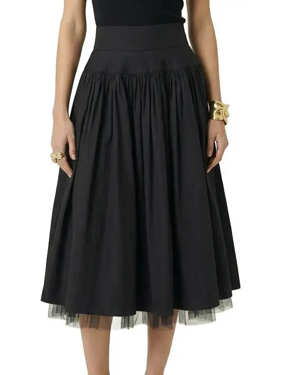 MODENAIRE High-waisted Midi Skirt With Tulle Hem - Black