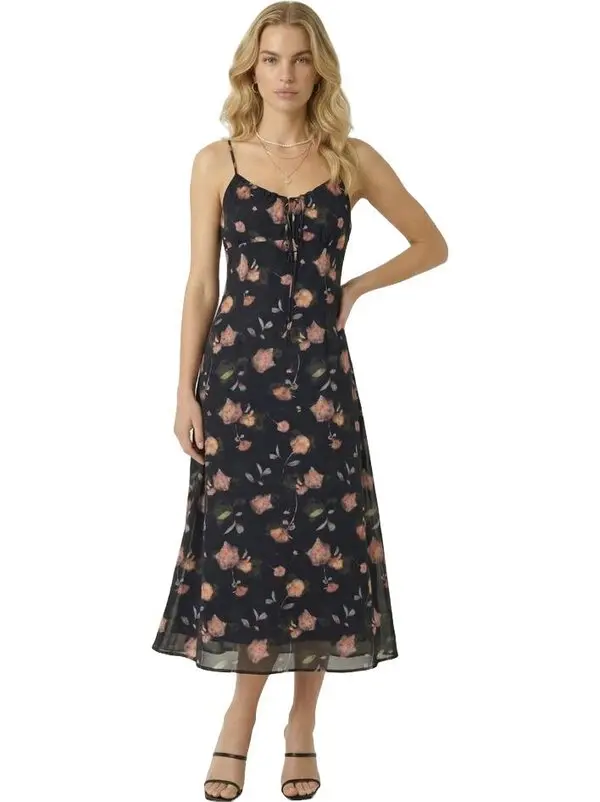 MODENAIRE Floral Midi Dress - Black