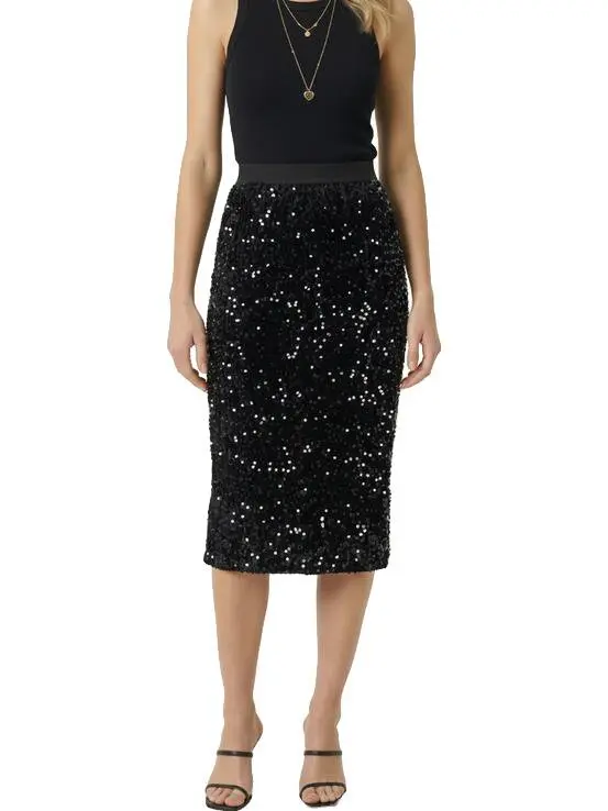 MODENAIRE Sequin Midi Pencil Skirt - Black