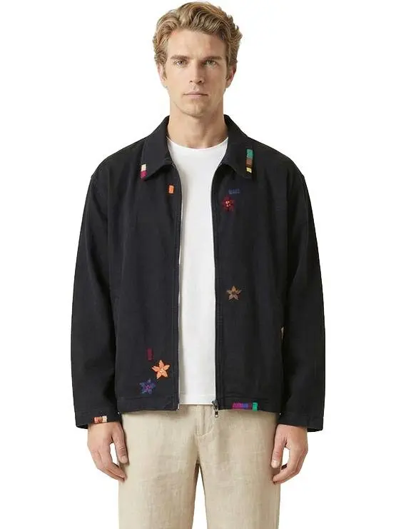 MODENAIRE Embroidered Zip Front Jacket - Black