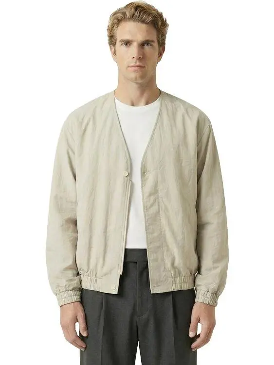 MODENAIRE Lightweight Elastic Hem Bomber Jacket - Light Beige