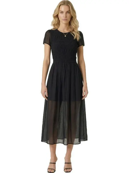 MODENAIRE Sheer Overlay Midi Dress - Black