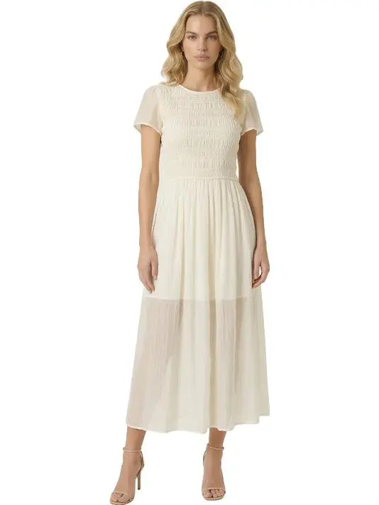 MODENAIRE Sheer Overlay Midi Dress - Cream