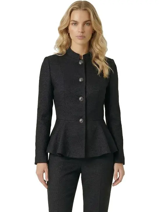 MODENAIRE Textured Peplum Blazer - Black