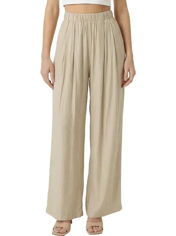 MODENAIRE Wide Leg Pants With Elastic Waist - Beige