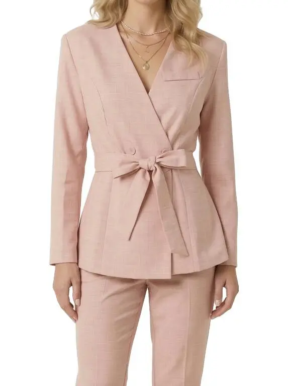 MODENAIRE Wrap Blazer With Tie Belt - Dusty Pink