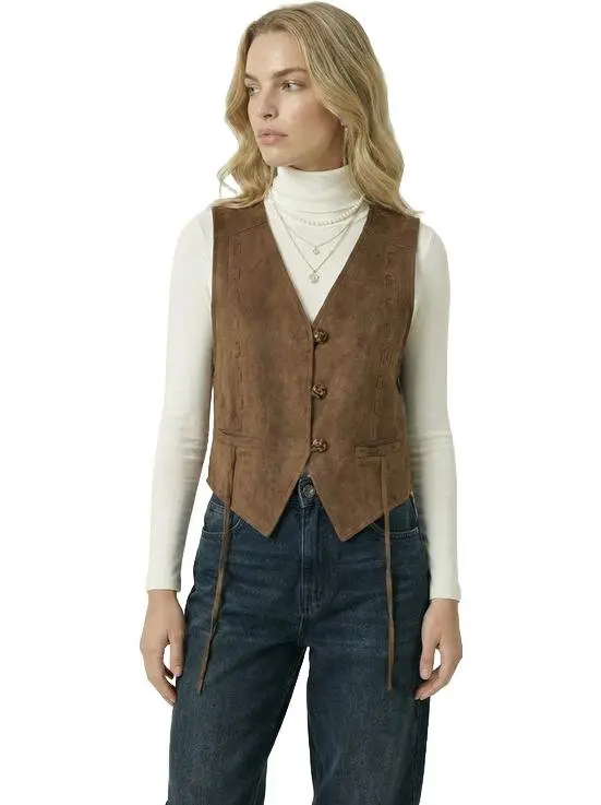 MODENAIRE Faux Suede Vest - Medium Brown