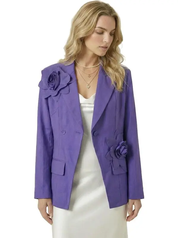MODENAIRE Floral Appliqué Tailored Blazer - Purple