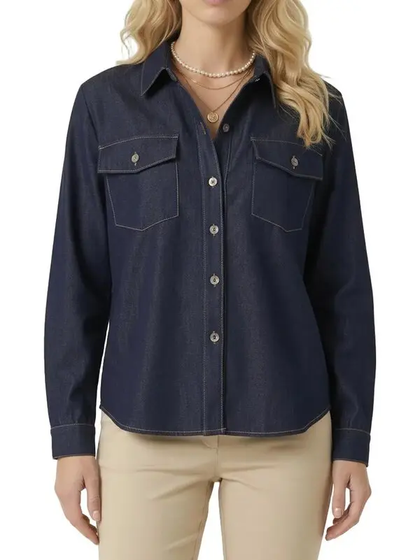 MODENAIRE Denim Button-up Shirt - Dark Blue
