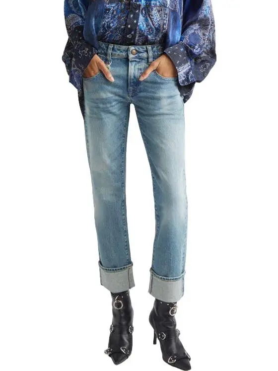 R13 Cuffed Straight-leg Boyfriend Jeans - Lapis Selvedge Blue Stretch