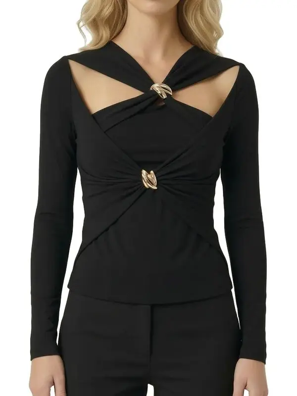 MODENAIRE Cutout Twist Front Top With Gold Hardware - Black