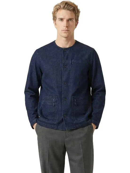 MODENAIRE Collarless Utility Pocket Jacket - Navy