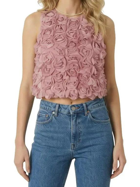 MODENAIRE Floral Appliqué Sleeveless Top - Dusty Rose