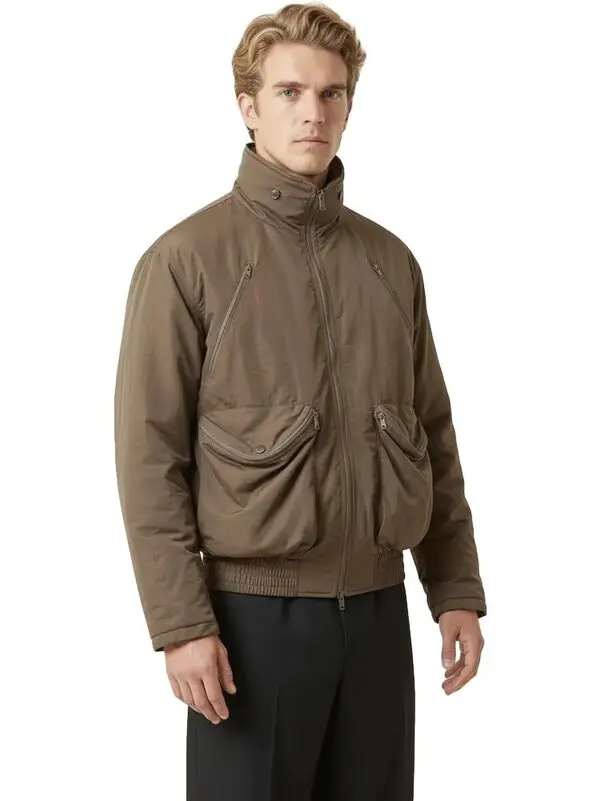 MODENAIRE Zip Front High Collar Bomber Jacket - Taupe