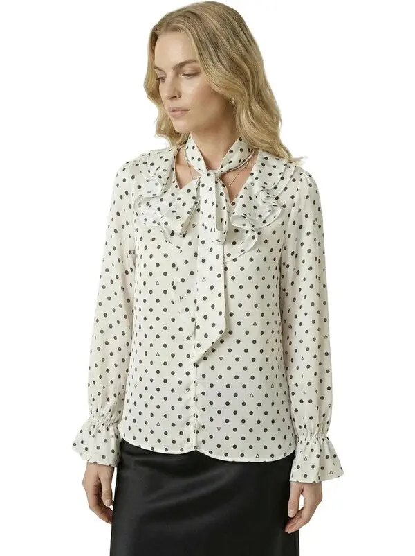 MODENAIRE Polka Dot Tie-neck Blouse - Off-white