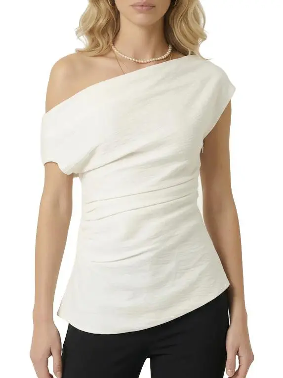MODENAIRE Asymmetric One Shoulder Draped Top - Off White