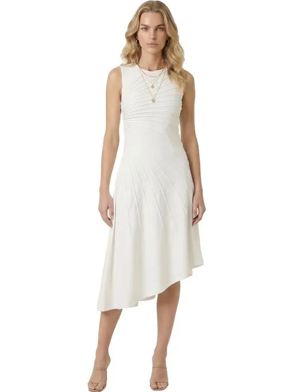 MODENAIRE Sleeveless Midi Dress With Asymmetrical Hem - Off-white