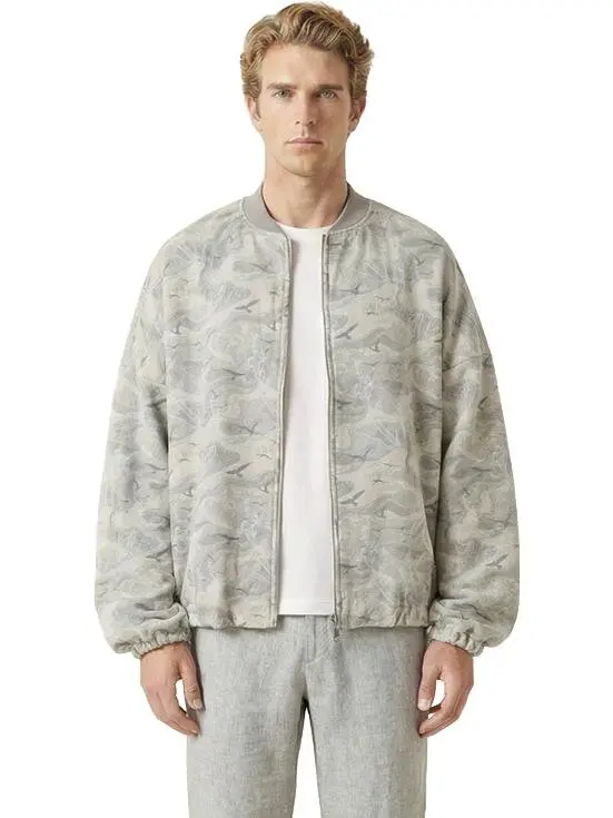MODENAIRE Printed Zip Front Bomber Jacket - Beige
