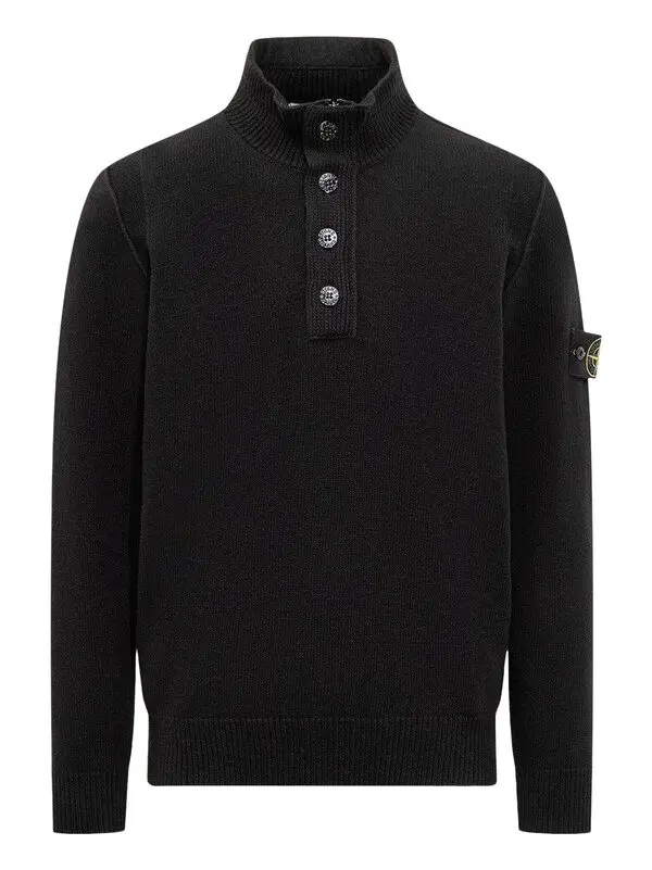 Stone Island Half Button Up Knit Sweater - Black